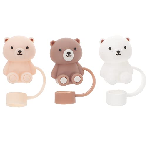 Zerodeko 3pcs Silicone Straw Tips Cover Straw Tip Cap Reusable Drinking Straw Toppers Bear Shape Drinking Straw Caps Straw End Plugs 12MM