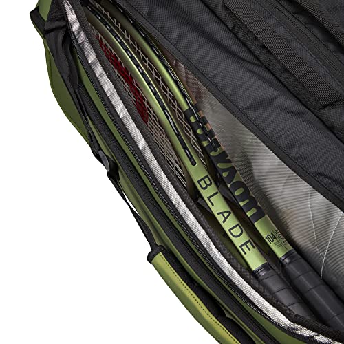 WILSON Blade V8 Super Tour Tennis Racket Bag - Green/Black, Holds up to 15 Rackets