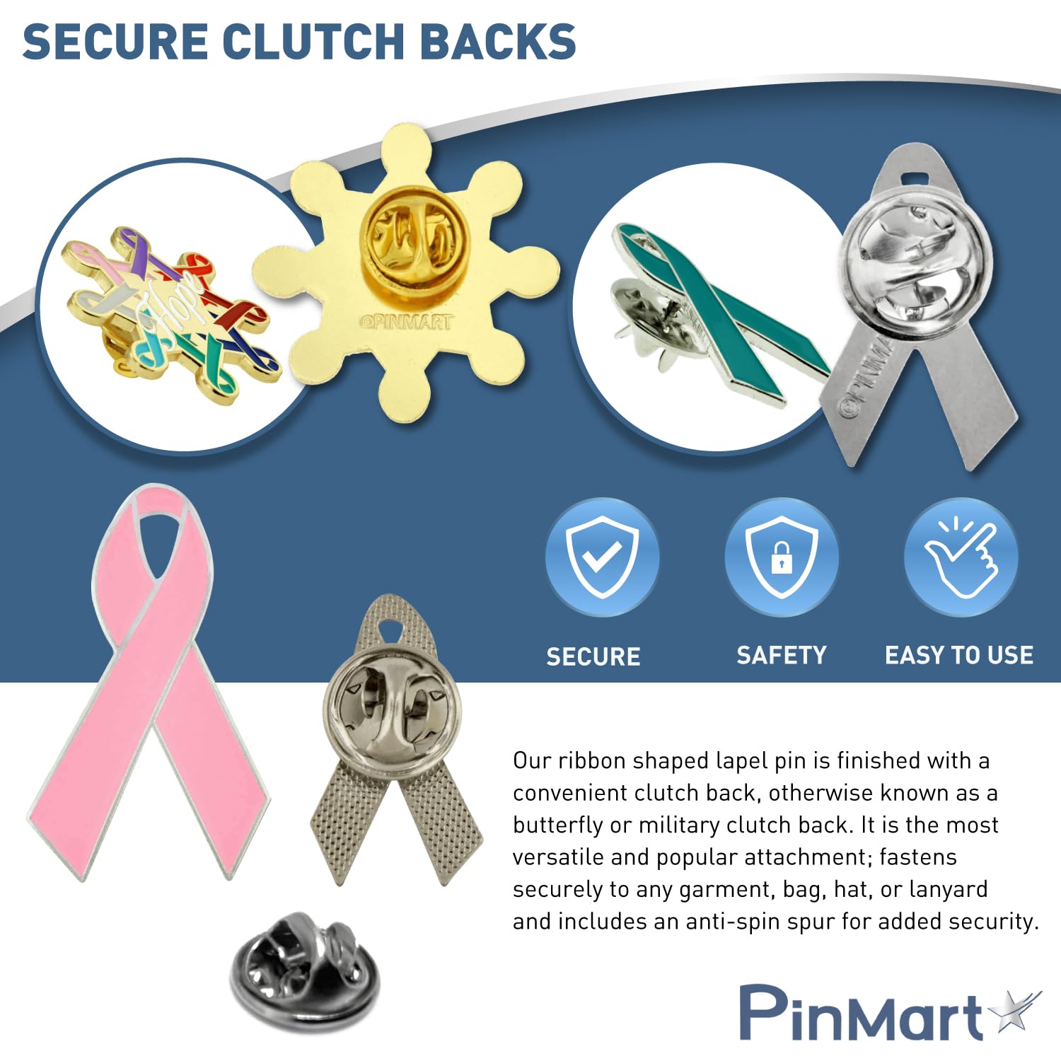 PinMart Awareness Enamel Lapel Pin – Nickel Plated Hope Ribbons Pin – Cancer Prevention Support and Awareness Ribbons – Jewelry Brooch Pin with Secure Clutch Back