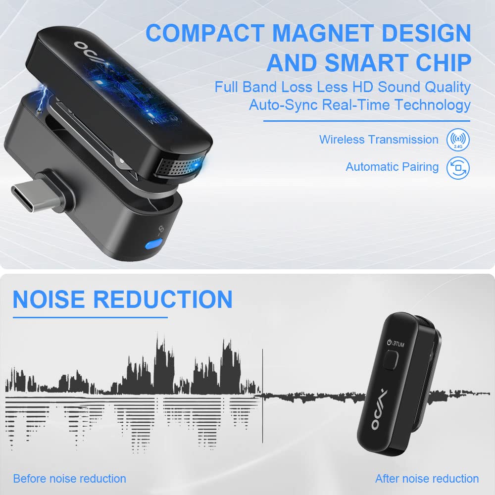 YMOO M5 Mini Wireless Microphone for iPhone iPad,Lavalier Microphone and Receiver for Tablet/Android Phone/Laptop/MacBook Video Recording,Meeting,Vlog,Tiktok,YouTube,Whatsapp