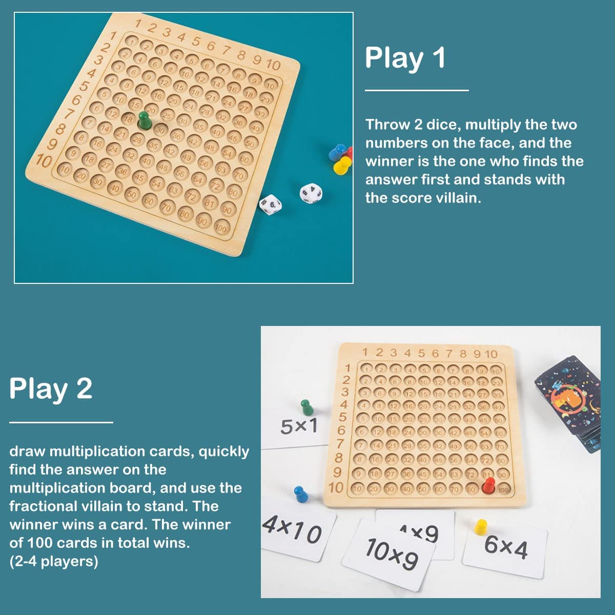 Wooden Math Multiplication Board Children Counting Toy Educational Multiplication Board Game Wooden Math Blocks Board for Toddlers Kids Over 3 Years Old