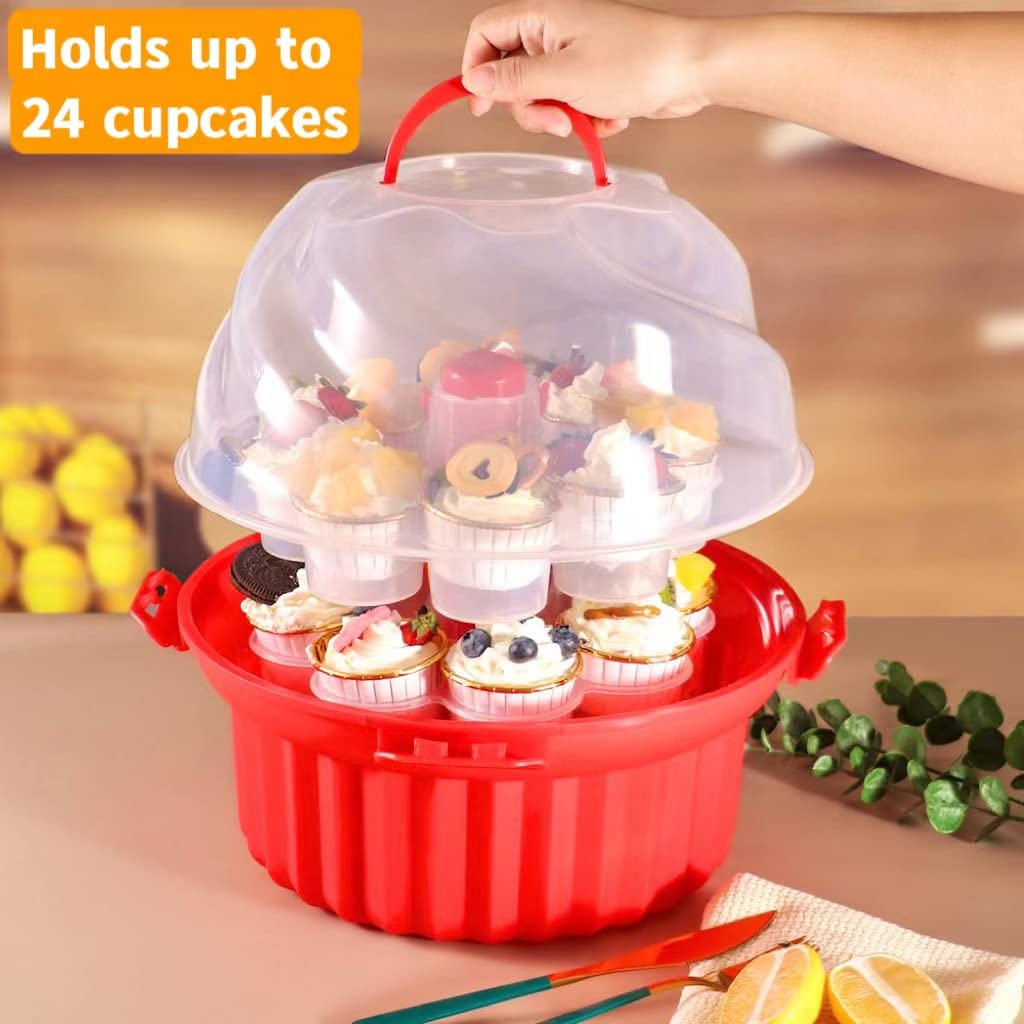 Wehome 3-Tier Cupcake Carrier,Cupcake Holder with Lid and Handle for 24 Cupcakes,Portable Cupcake Holder Cookie Carrier,Cupcake Transport&Storage Container,Christmas Baking Gifts for Bakers