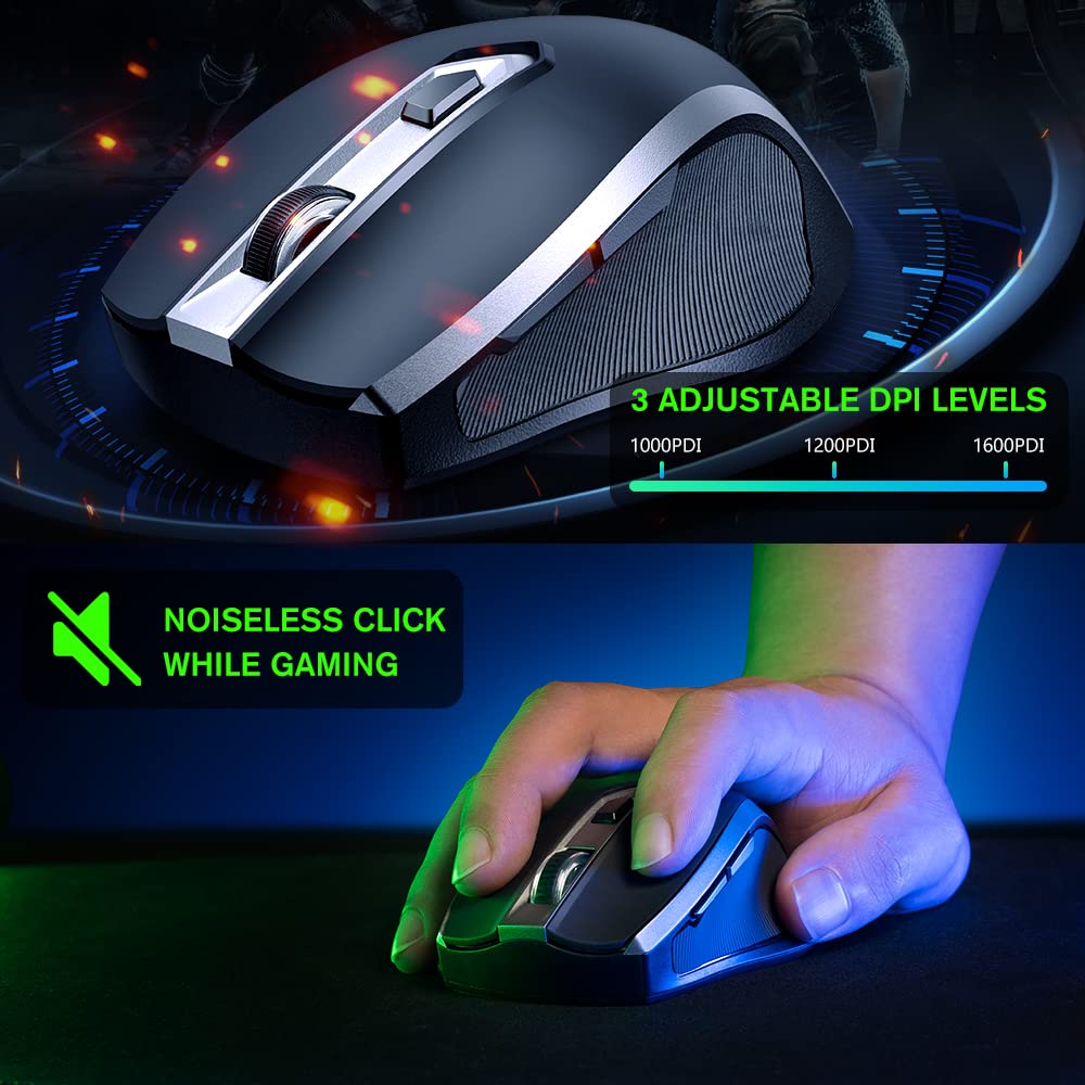 WolfLawS KM-4 Wireless Gaming Mouse, Computer Mouse USB Cordless Mice for PC Laptop, Ergonomic Optical Mouse with 6 Silent Buttons, 3 Adjustable DPI, Nano Receiver, Plug & Play for Windows -Black