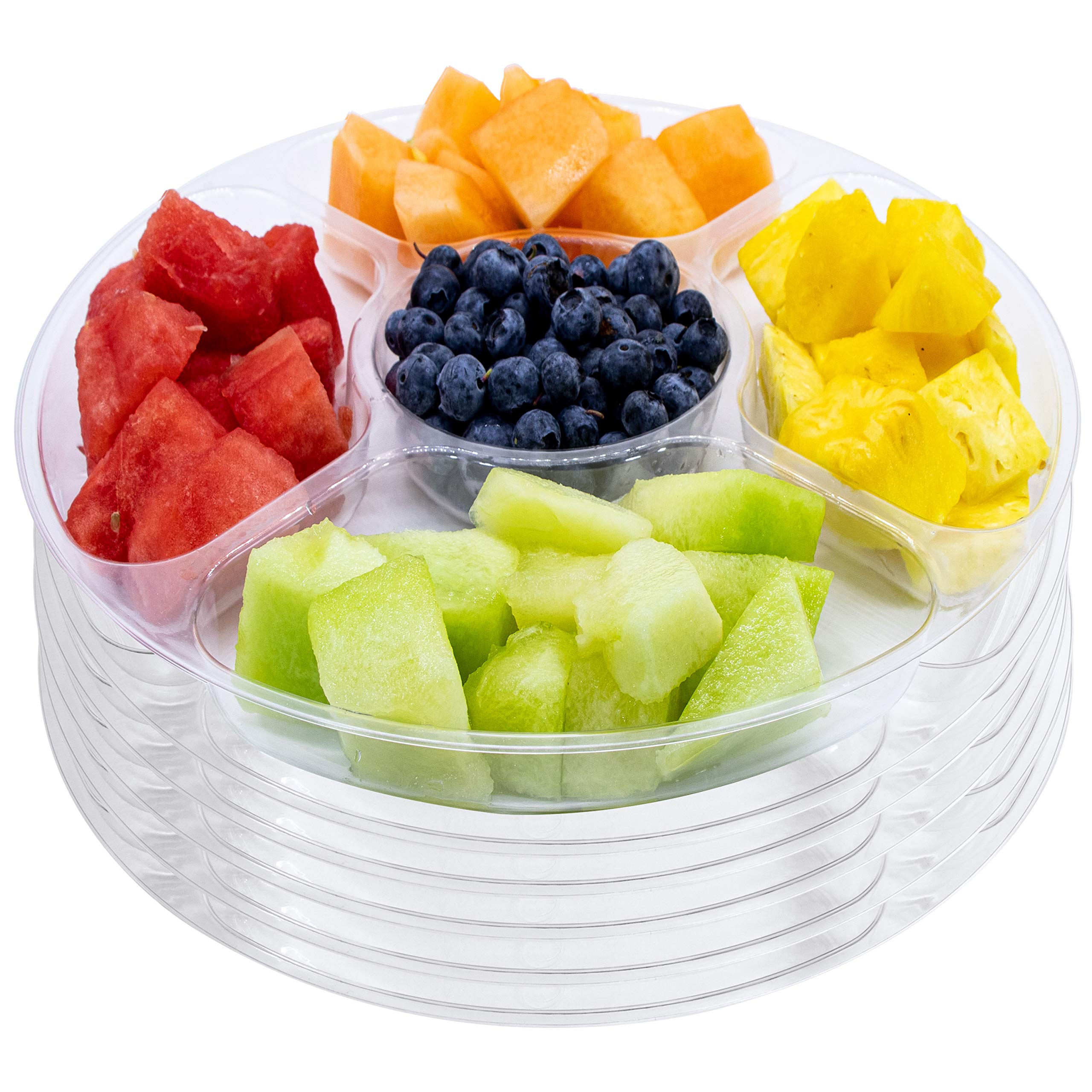 Upper Midland Products 12" Plastic Round Party Serving Tray 5 Compartments 6 Pk Clear Fruits Veggies BPA Free