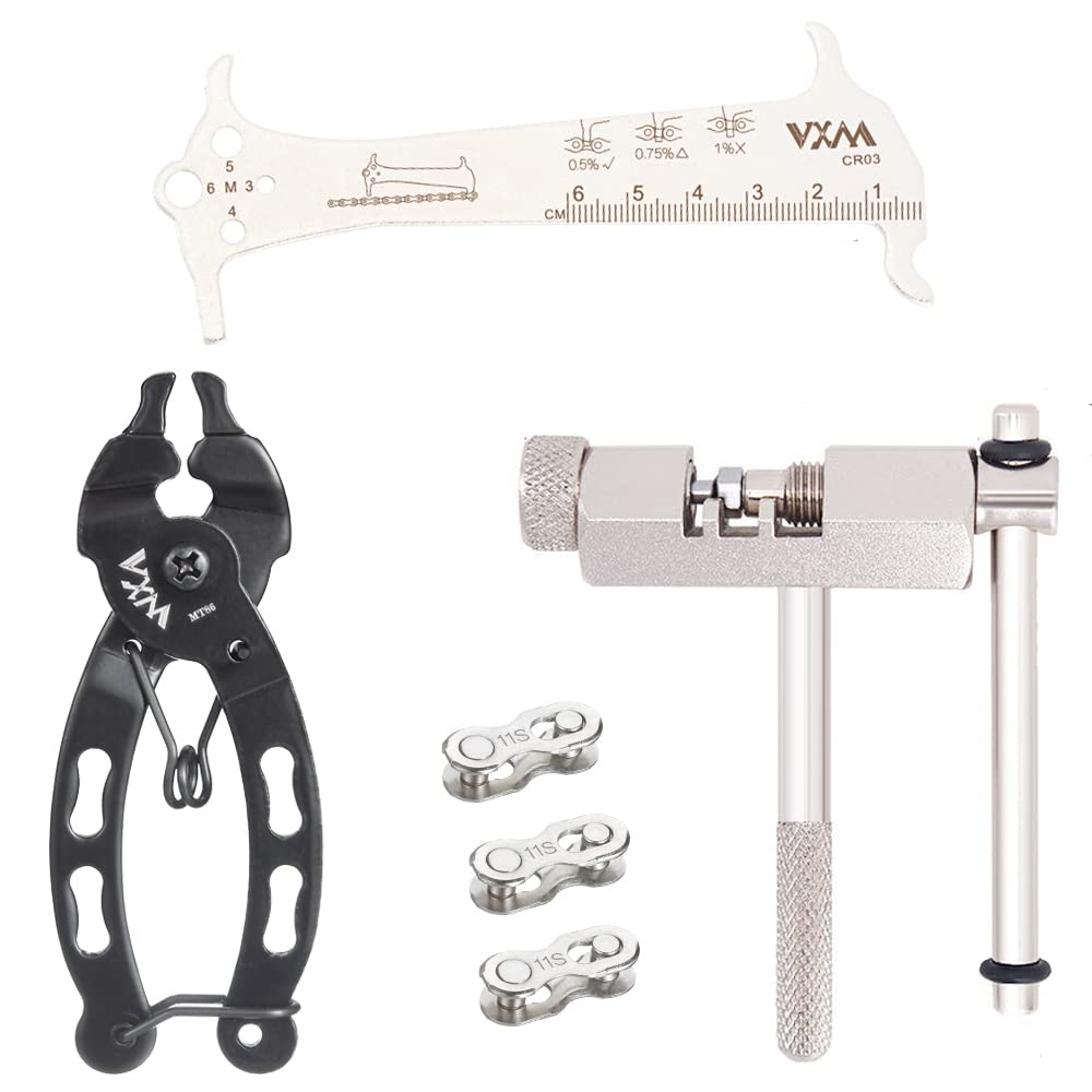 VXM Chains Repair Tool Kit Bike Link Plier+Chain Checker+Chain Breaker Splitter+3 Pairs Magic Quick Release Buckle Missing Link,Bicycle Chain Opener Remover for Single/6/7/8/9/10/11 Speed (11 Speed)…