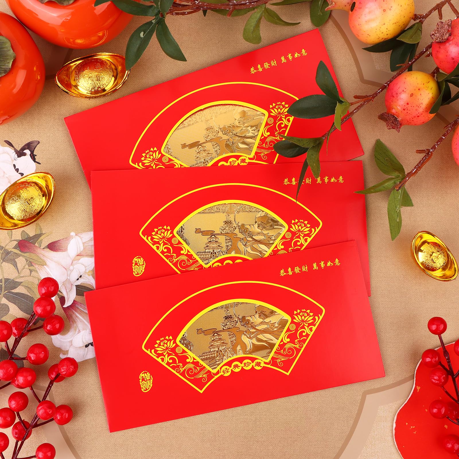 Yiphates 20Pcs Chinese Year Gold Commemorative Banknotes Snake Year Gold Banknotes with Red Money Envelopes Hong Bao Lucky Zodiac Blessing Souvenir Gift