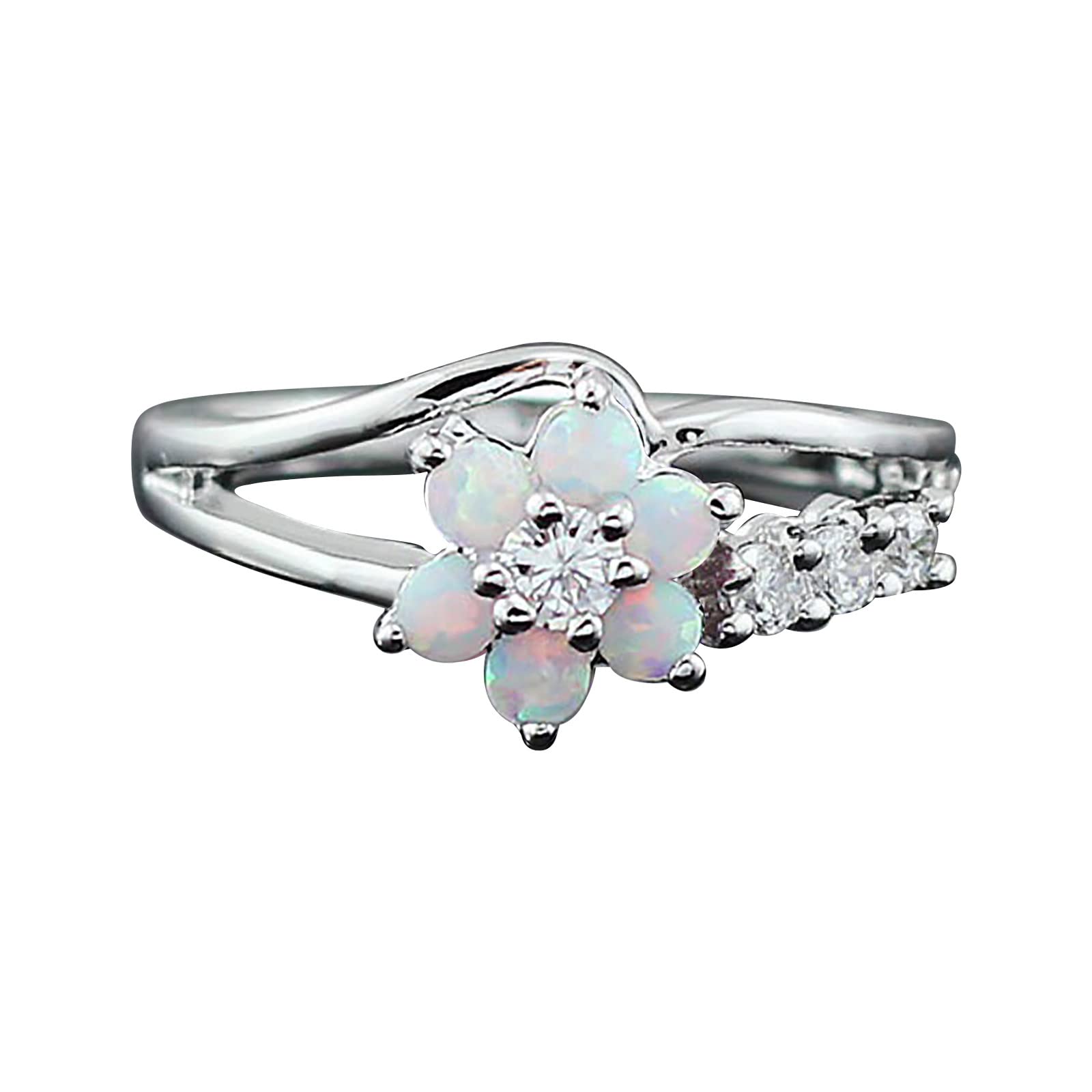 Vintage Exquisite Rings for Women Pink White Opal Zircon Copper Ring Simple and Exquisite Flower Ladies Ring