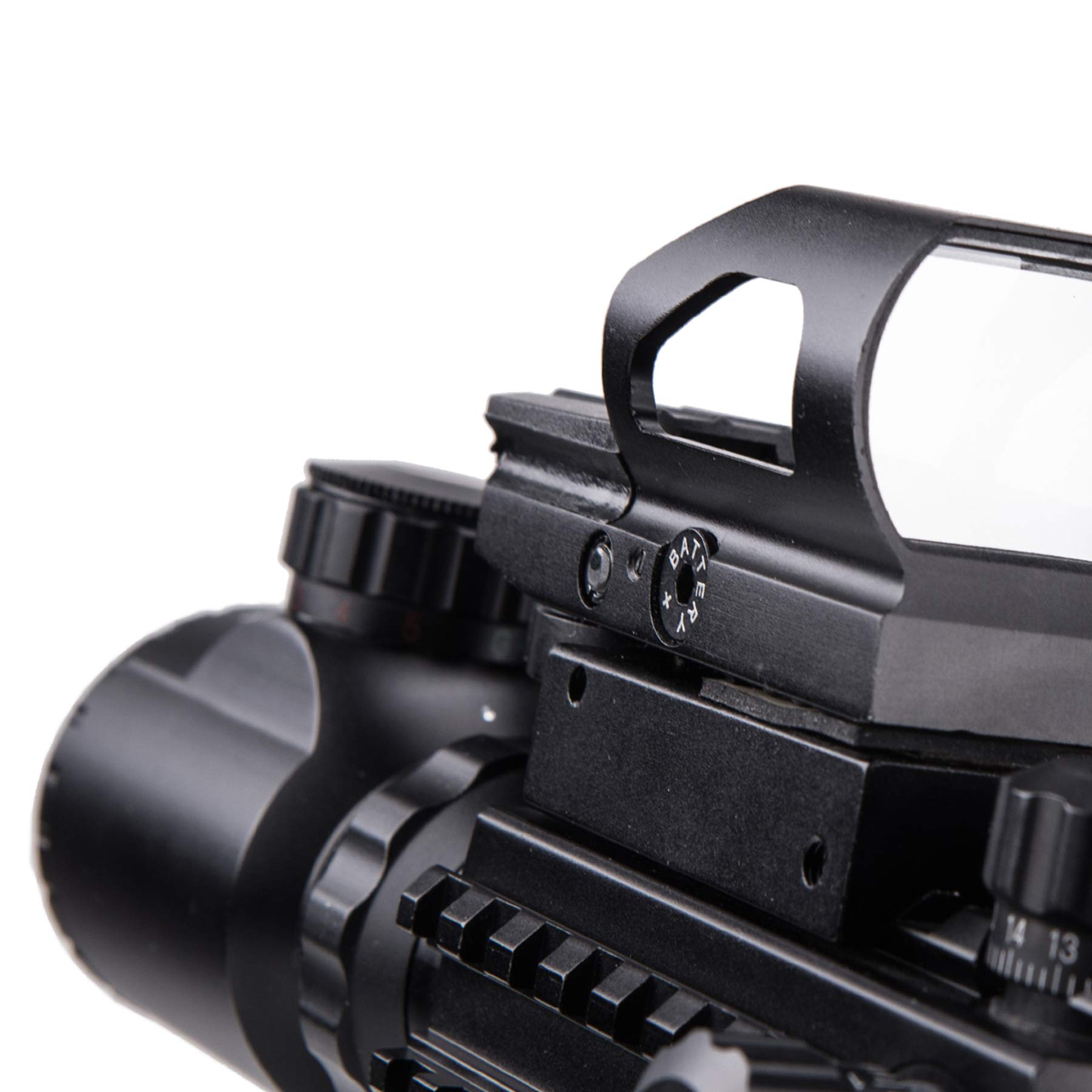PINTY Rifle Scope Red Dot Laser Combo β 4in1 Gun Set with 4-16x50 Illuminated Hunting Scope, Green/Red Dot, Green Laser Sight, Pic Riser β Tactical Scope and Laser for Shooting Airsoft More, Black
