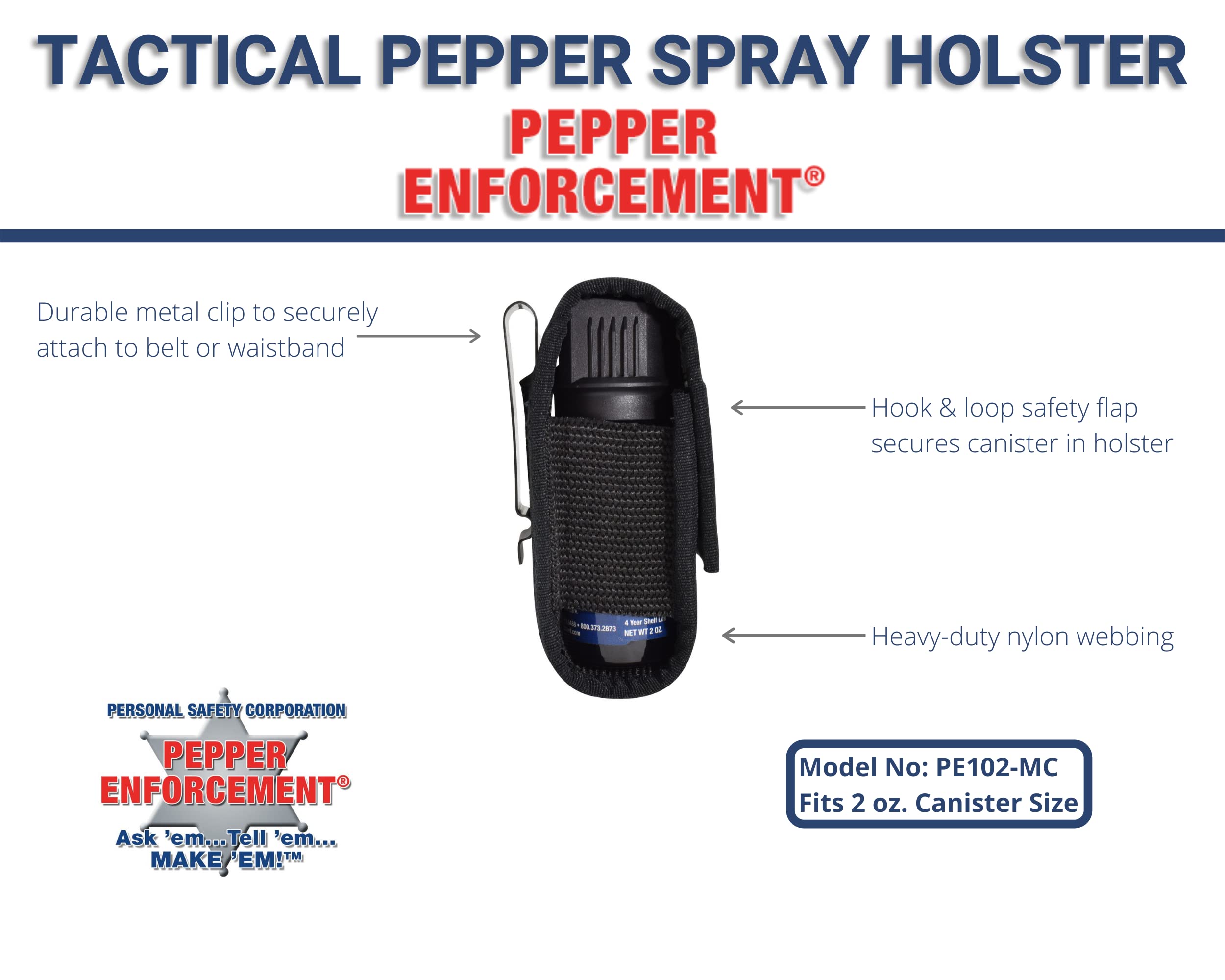 Pepper Enforcement 2 oz. Splatter Stream Pepper Spray with Belt Clip Holster - Maximum Strength 10% OC Police Formula with Marking Dye - Emergency Self Defense Personal Protection