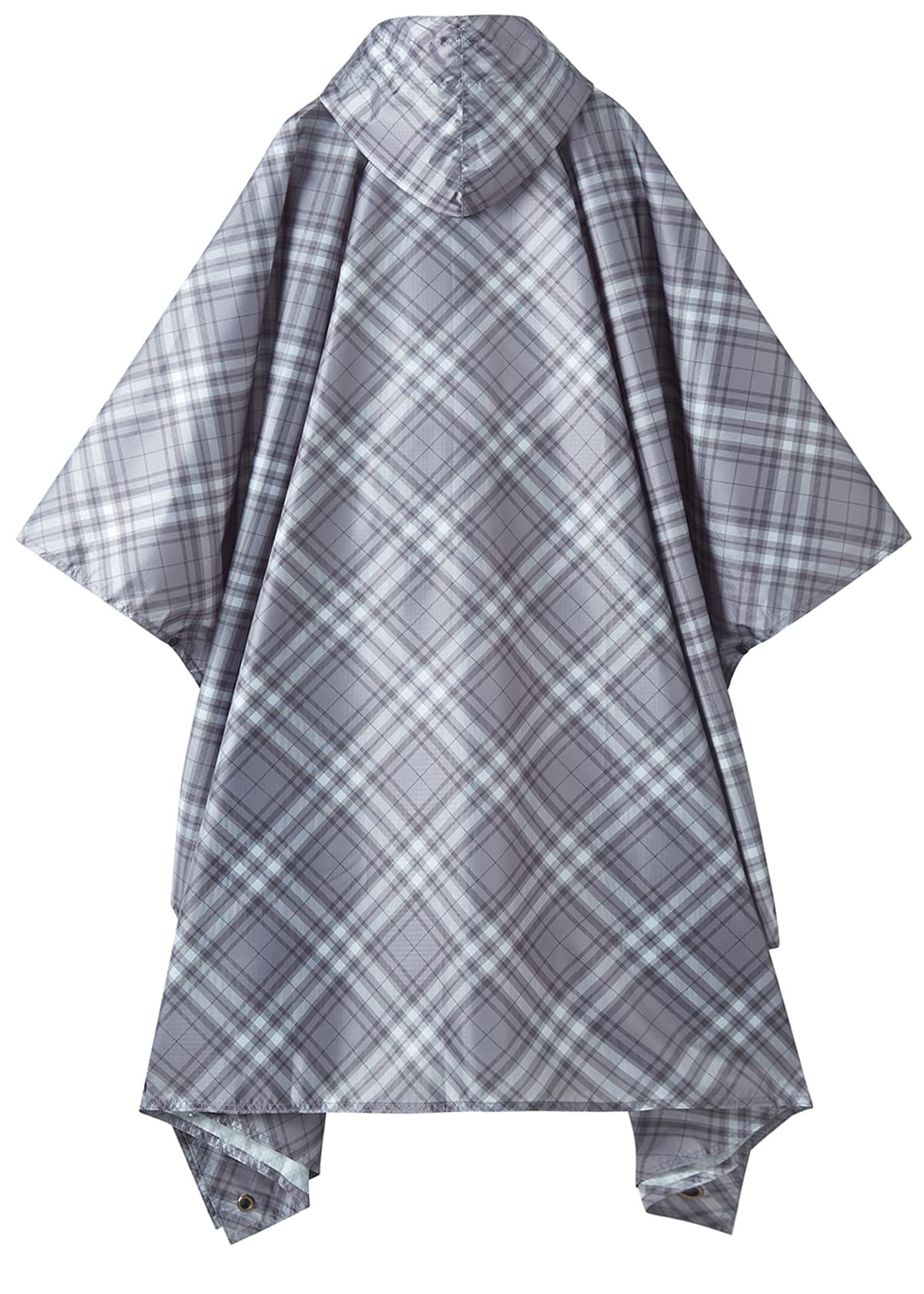 PTEROMY Hooded Rain Poncho for Adult with Pocket, Waterproof Lightweight Unisex Raincoat for Hiking Camping Emergency (Grey Grid)