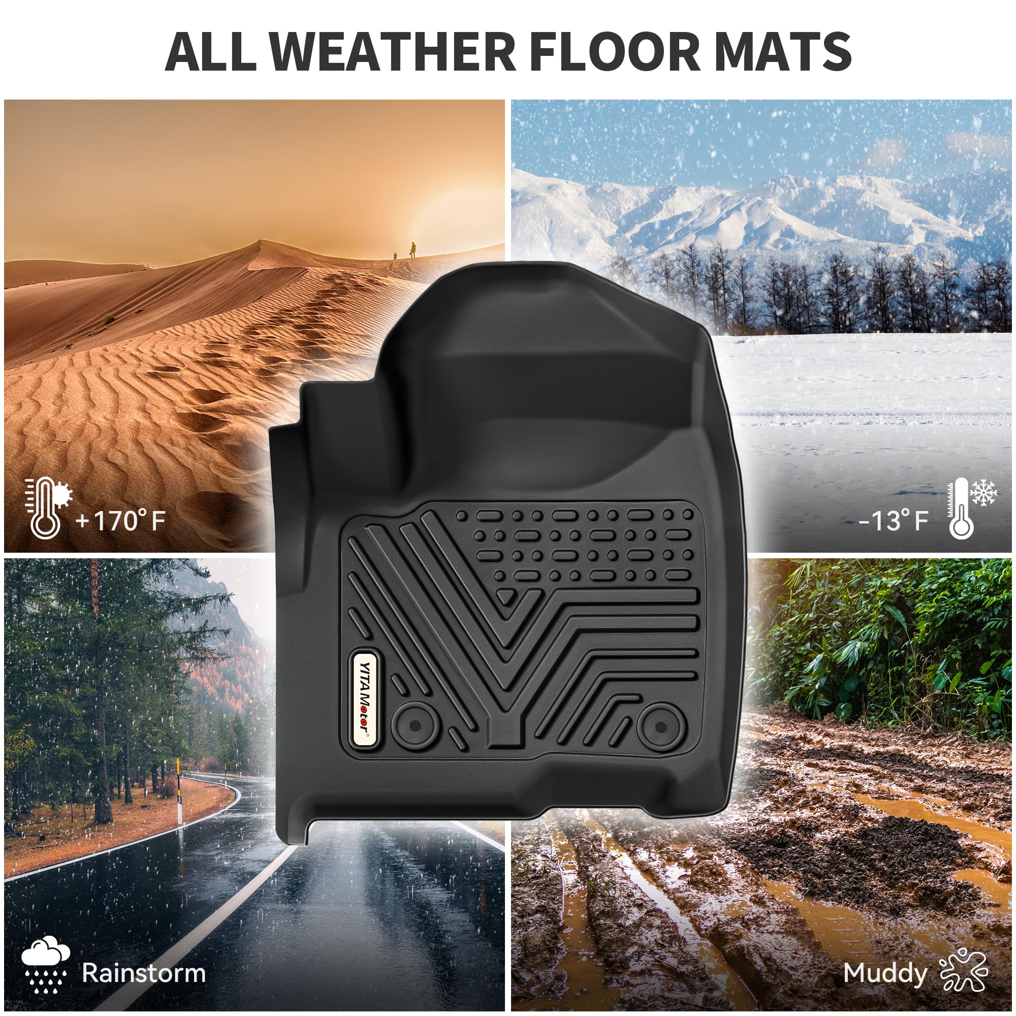 YITAMOTOR Floor Mats Fit for 2019-2023 Ford Ranger Supercrew Cab, Custom Fit Black TPE Floor Liners 1st & 2nd Row All-Weather Protection