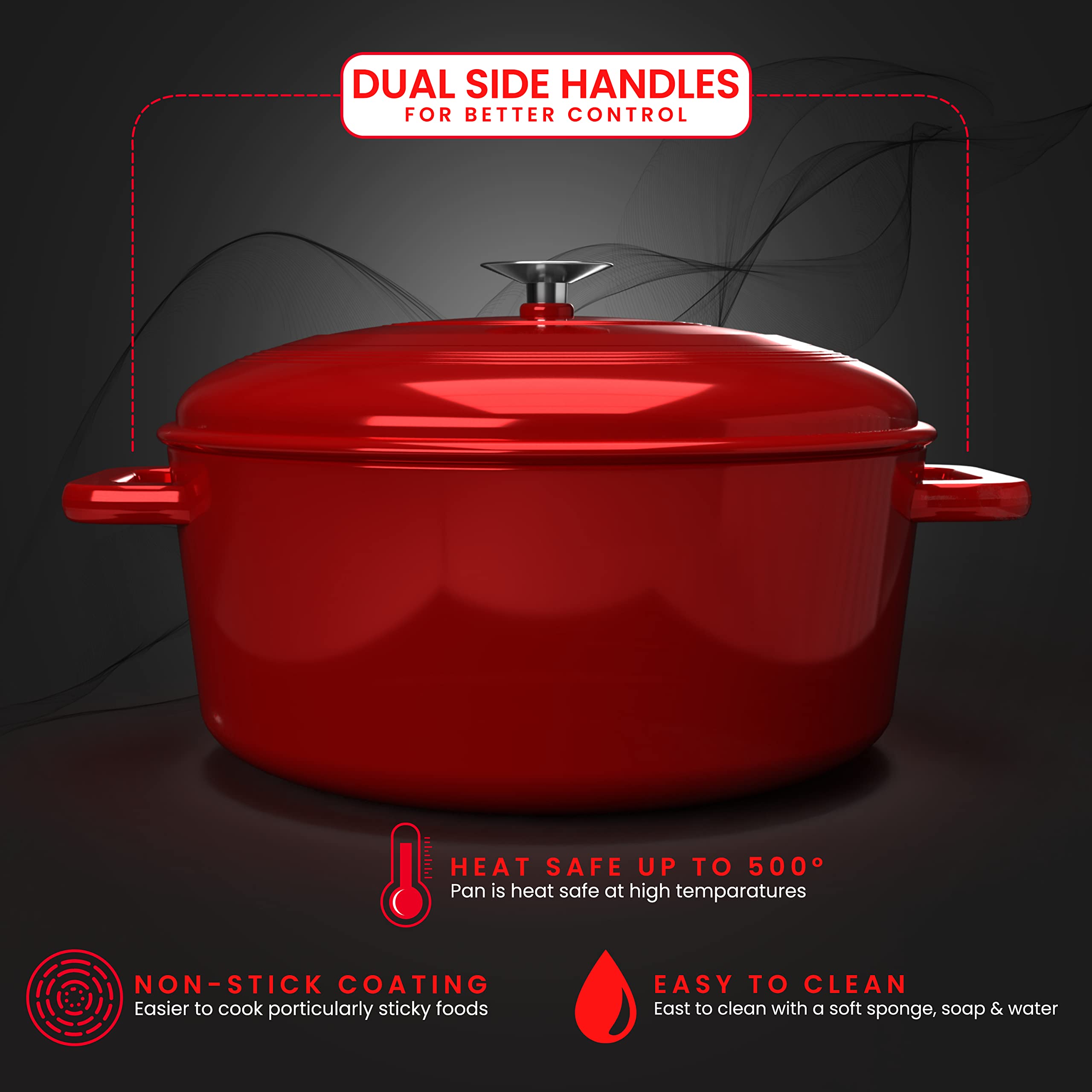 W4H 6-Quart Enamel Dutch Oven - Non-Stick Cast Iron Pot with Lid for Braising, Stewing, Boiling, Bread Baking - Heat Safe up to 500°F - Multiple Colors Available