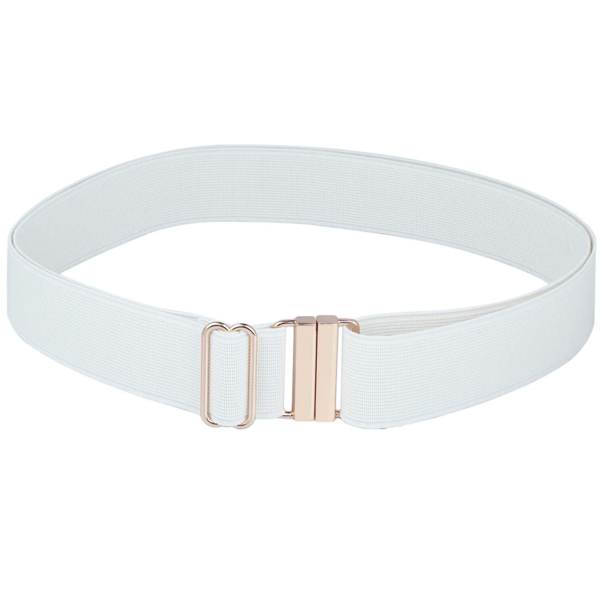 Samtree Adjustable Stretch Elastic Belt for Women, Lightweight No Show Flat Buckle Cinch Waist Belt for Jeans Dresses, White