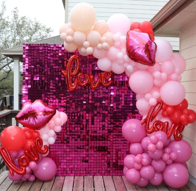 Shimmer Wall Backdrop Hot Pink Shimmer Wall Panels Valentines Backdrop Glitter Photo Background Sequin Backdrop for Birthday Anniversary Wedding Engagement Decoration,Pack of 24