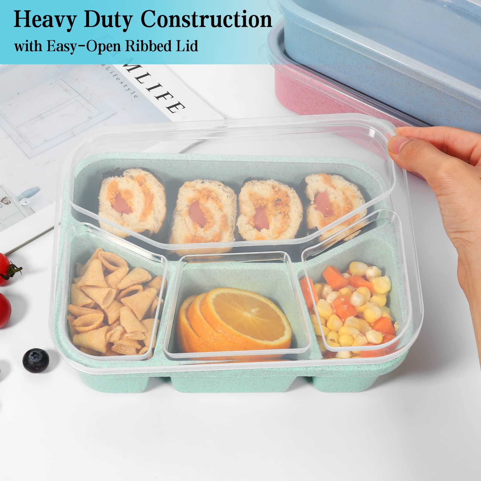 xhongz 4 Compartment Meal Prep Lunch Containers for Adults Kids, 4 Pack Bento Lunch Box,Durable BPA Free Plastic Reusable Food Storage Containers with lid, Microwave/Dishwasher/Freezer Safe