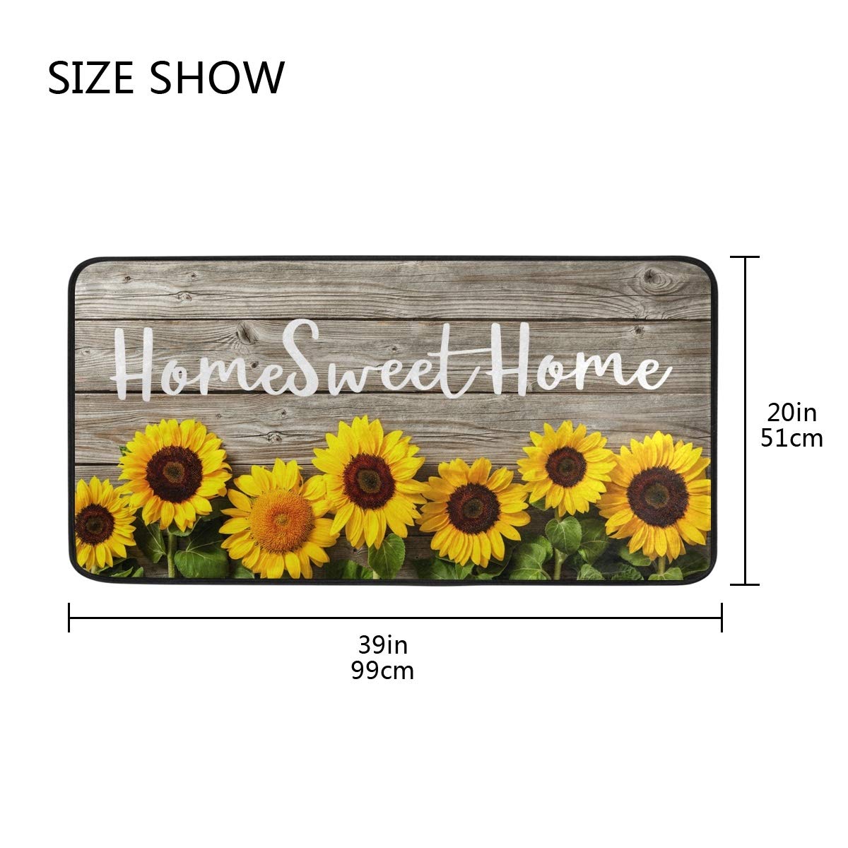 Sunflower Kitchen Rug Floor Mat Washable Home Sweet Home Kitchen Mats for Floor Non Slip Cushion Comfort Mat Farmhouse Sunflower Kitchen Decor Accessories 20x39 in