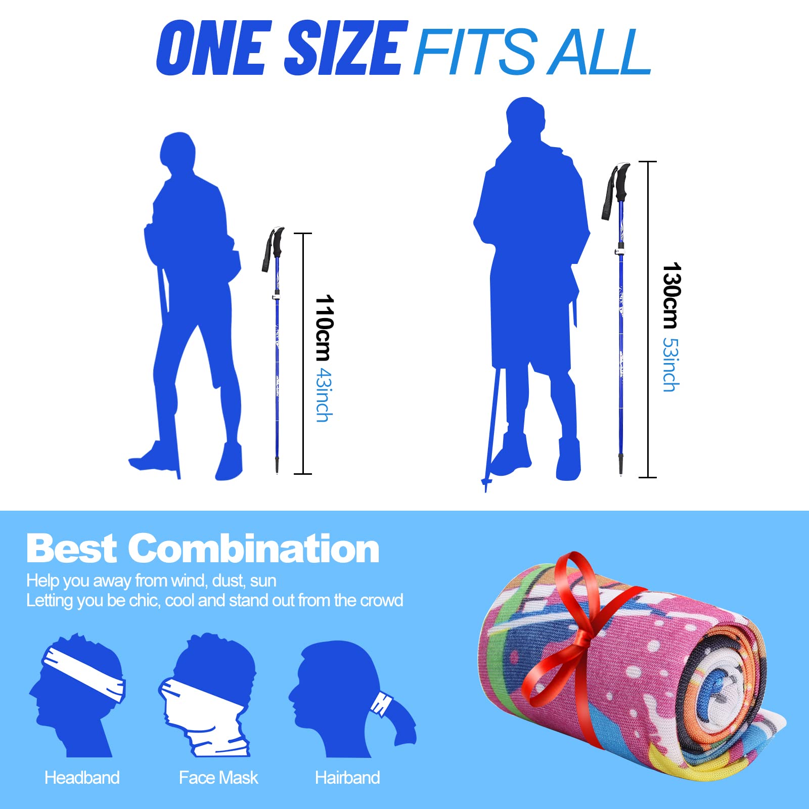 R2Depot Trekking Poles 2 Pack, Adjustable Collapsible Hiking Poles, Lightweight Aluminum 7075 Folding Hiking Poles with A Headwear (Blue)