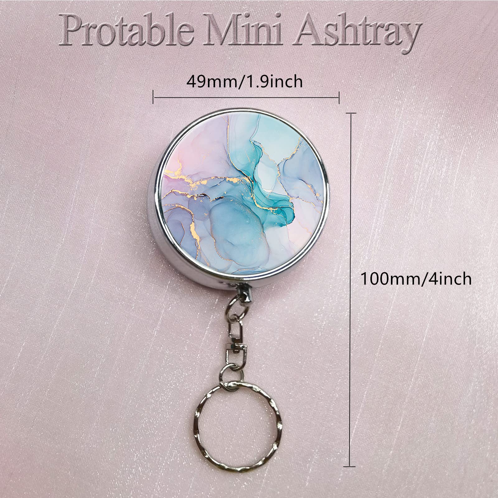 Portable Pocket Ashtray,Metal Circular Ashtray Key Chain with Snuffer, Personalized Ashtray Holder for Convenient Outdoor Use(Pretty Pink Marble)