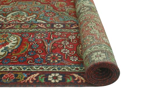 Noori Rug - Premium & Luxury Imported - Handmade Vintage Distressed Jayvee Rug - Red - Navy, 9'6" x 12'10" - Living Room - Dining Room - Bedroom