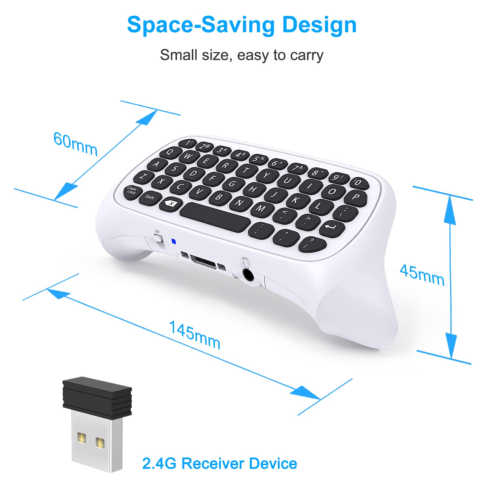 Wireless Keyboard for Xbox One/S, for Xbox Series X/S Controller, Mini Chatpad Message Controller Keyboard Built-in Speaker with 2.4G Receiver & 3.5mm Audio Jack for Xbox Series X/S/One/S (White)