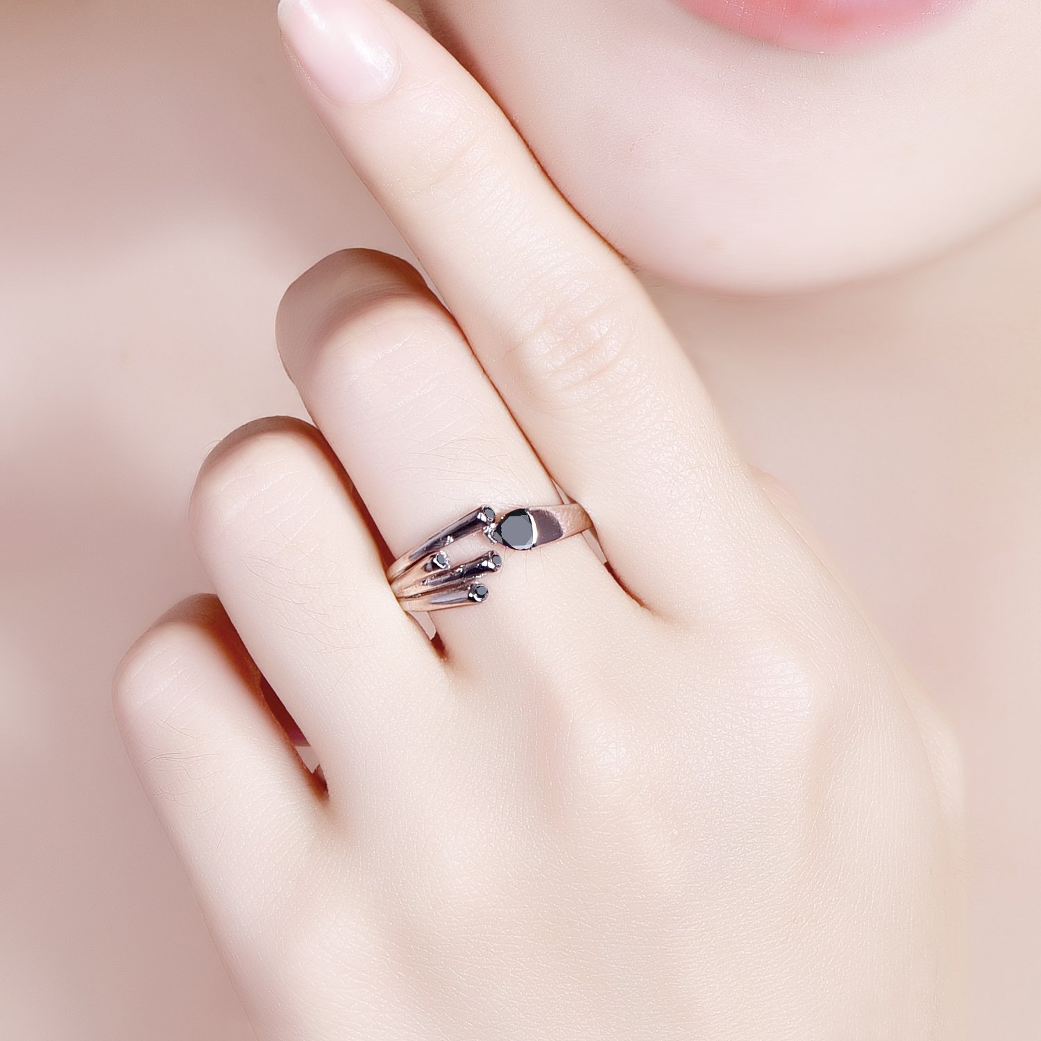Psiroy 925 Sterling Silver Plated Simulated Black Spinel Trillion Cut Contemporary Branch Ring for Women Size 7