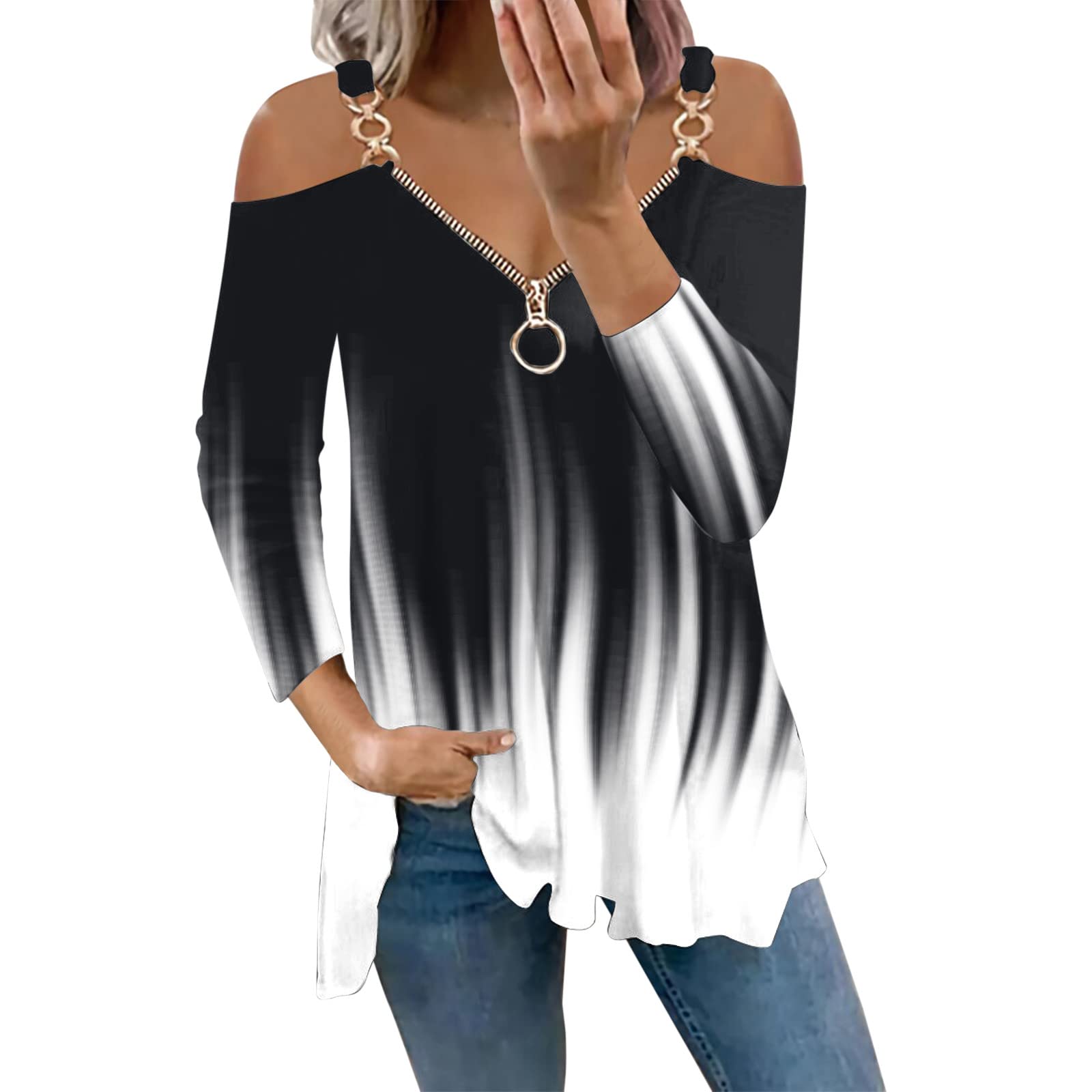 Womens Tops and Accessories Womens Casual V Neck Button Down Blouses 3/4 Sleeve Flowy Loose Tunic Tops