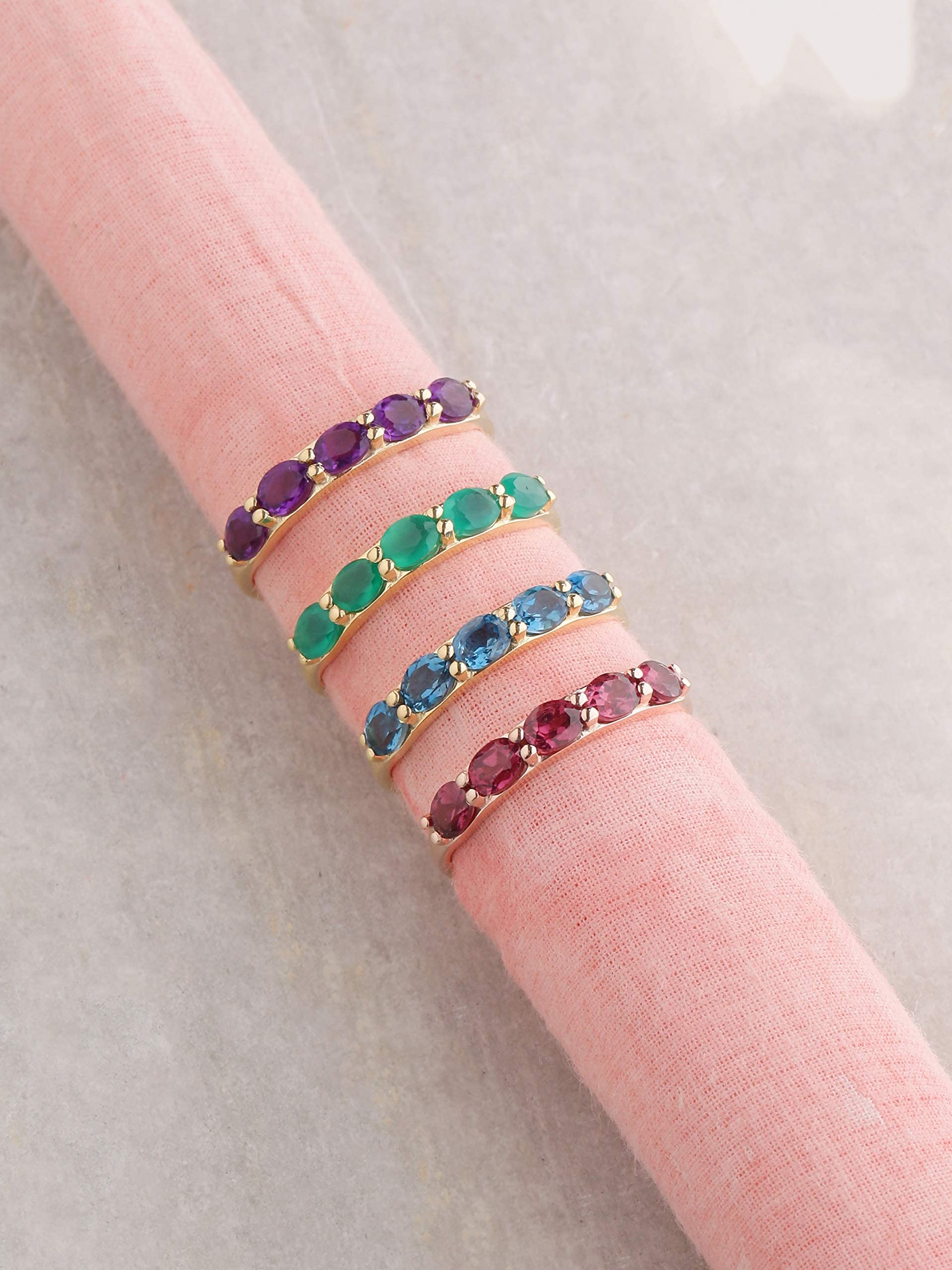 YoTreasure 10kt Yellow Gold 0.8 Ct Rainbow Moonstone Ring Eternity Band