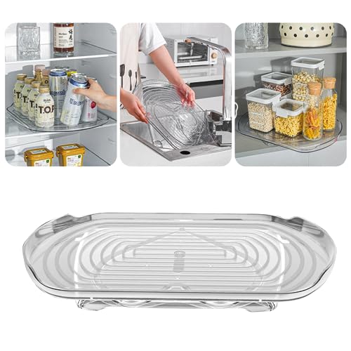 Square Lazy Susan Turntable Organizer for Refrigerator, 15.67'' Clear 360°Rotate Rectangle Fridge Organizer Storage,Square Lazy Susan for Refrigerator,Countertop,Pantry, Cabinet 1Pack
