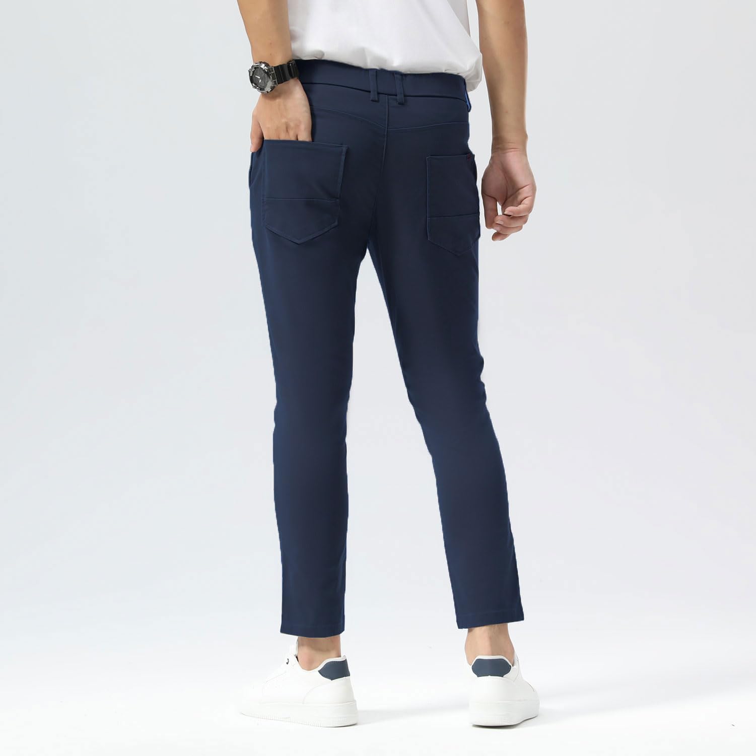 Plaid&Plain Men's Slim Fit Khaki Pants Stretch Cropped Chino Skinny Pants 130201 Navy Blue 32