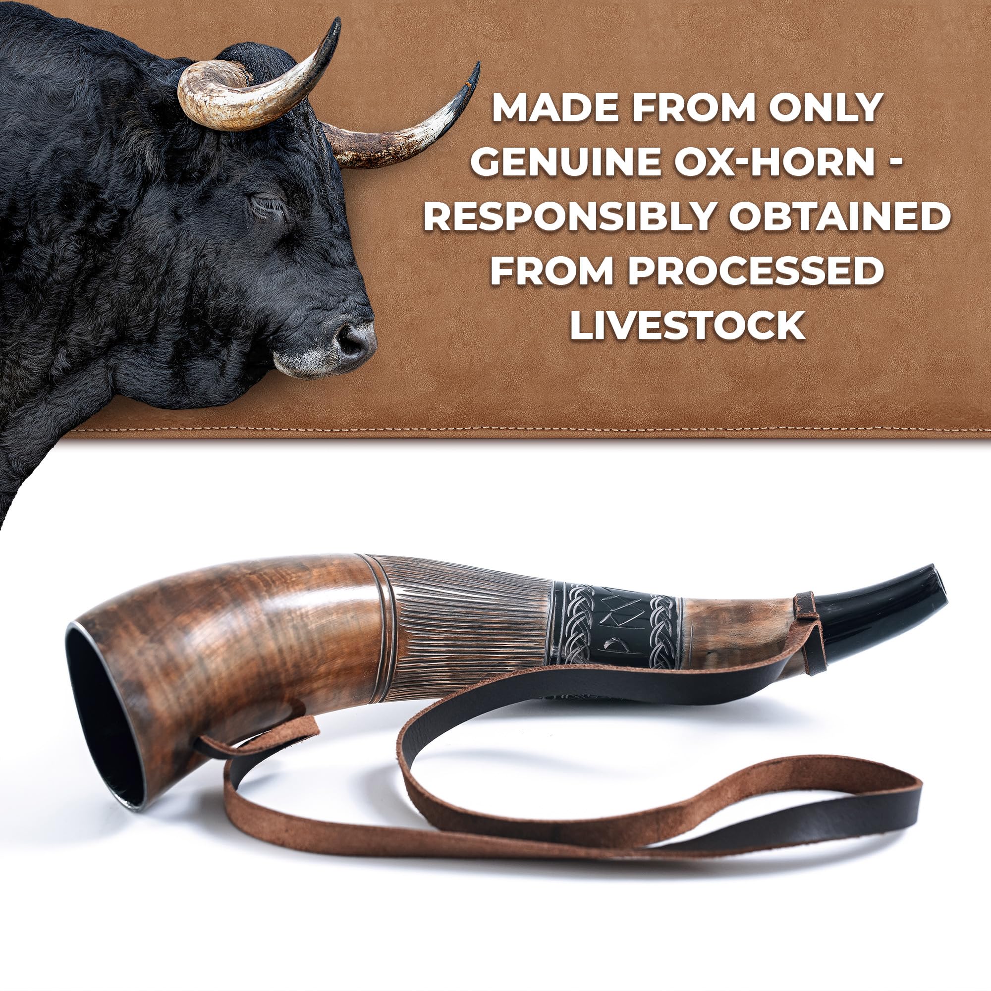 Norse Tradesman Viking War Horn β 18" Blow Horn Battle Trumpet Crafted from Authentic Premium Ox Horn β A Stirring Piece of History