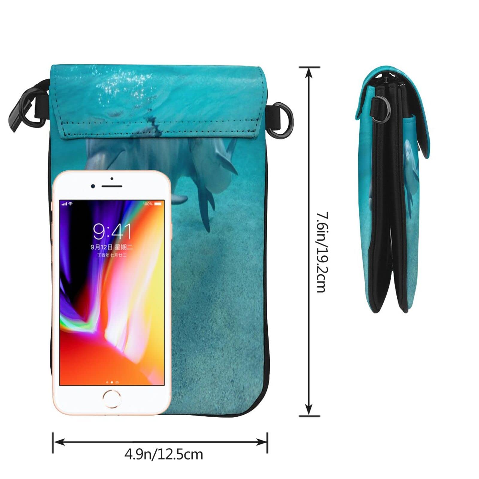 Women Cell Phone Purse Leather Crossbody Bag-Funny Dolphins Mini Shoulder Bag Card Holder Wallet