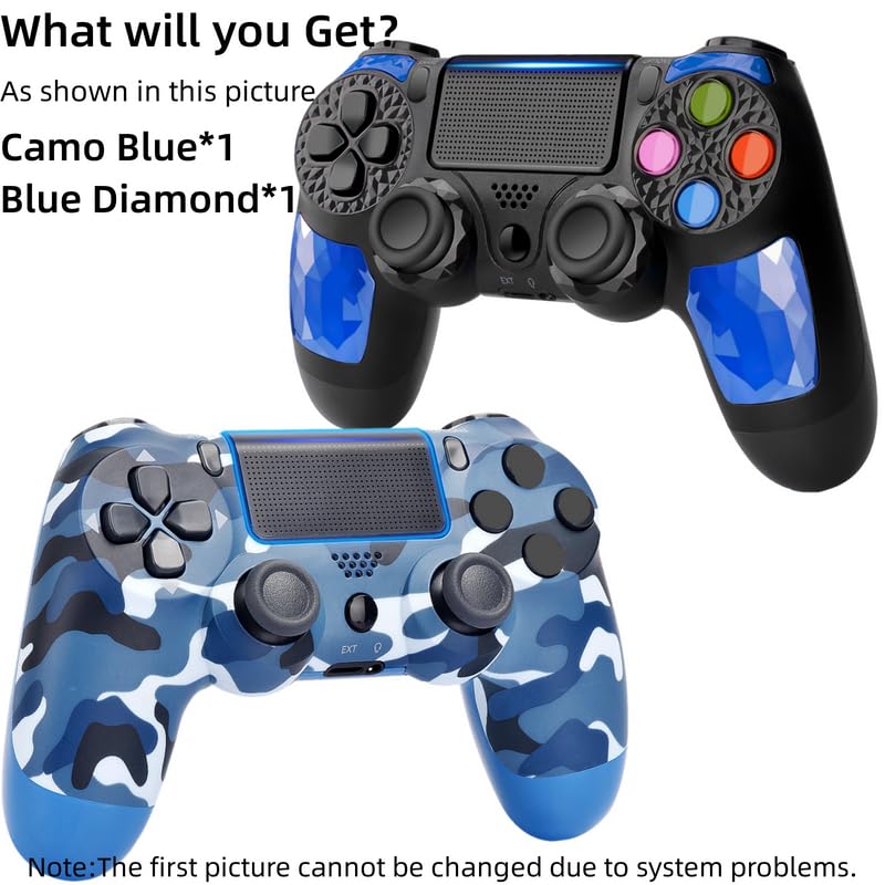 Number 2 Pack Wireless Controller for PS4 Controller,Remote Control for Playstation 4 Controller with Long Battery Life/Precise Control,Pa4 Controller for PS4/Slim/Pro/PC,CamoBlue and BlueDiamond