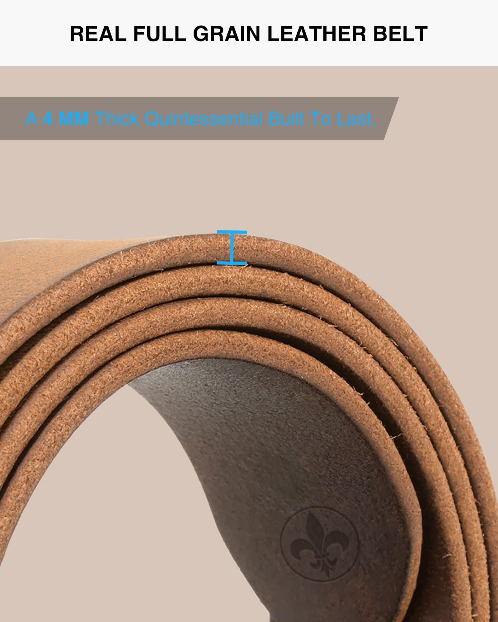 YOETEY Leather Work Belt for Men - Double Prong Belt 40mm with Full Grain Leather - 9 Sets Holes for a Perfect Fit