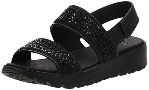 Skechers Women's Foamies Footsteps-Glam Party Sandal, Black/Black, 7 M US