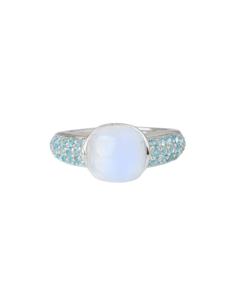YoTreasure Moonstone Swiss Blue Topaz 925 Sterling Silver Engagement Ring Jewelry