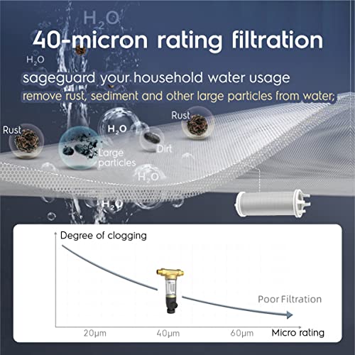 Weisswasser Sediment Filter, Spin Down Sediment Filters, Reusable Whole House Water Filter System for Well Water, 40 Micron, Lead-Free Brass, BPA Free,1"MNPT+3/4"FNPT+3/4"MNPT, EFFM.DH01