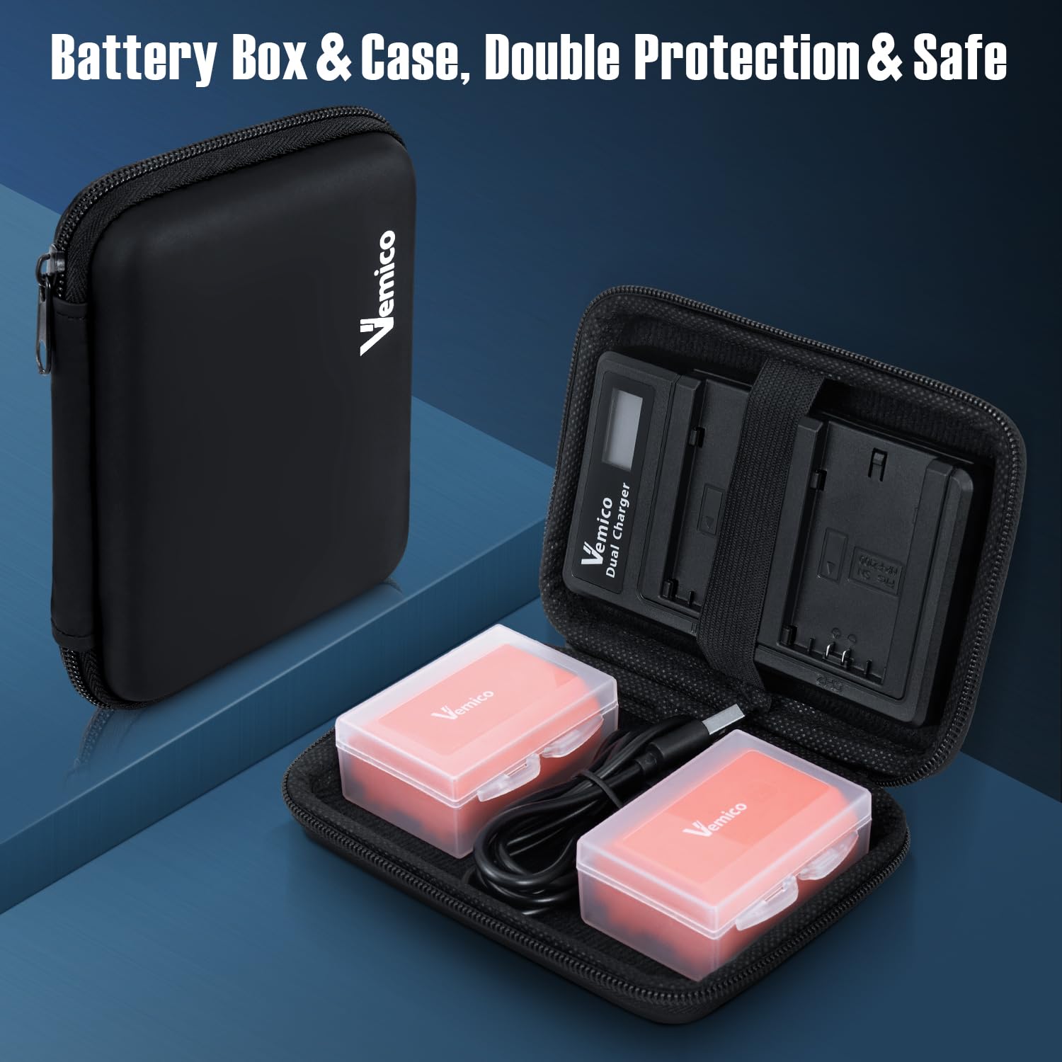 Vemico NP-FZ100 Battery Charger Set Z-Series 2 X 2280mAh Replacement Batteries with LCD Type-C Charger for Alpha A6600/A7III/A7R III/FX3/A1/A7 RIII/A7S III/A7C/A9/A9S/A9R/A7IV/A7R4 etc.