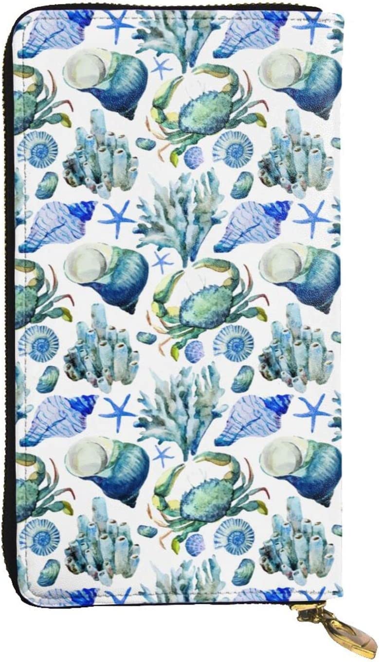 Women Zip Around Long Purse Crab Conch Fashion Credit Card Holder Purse
