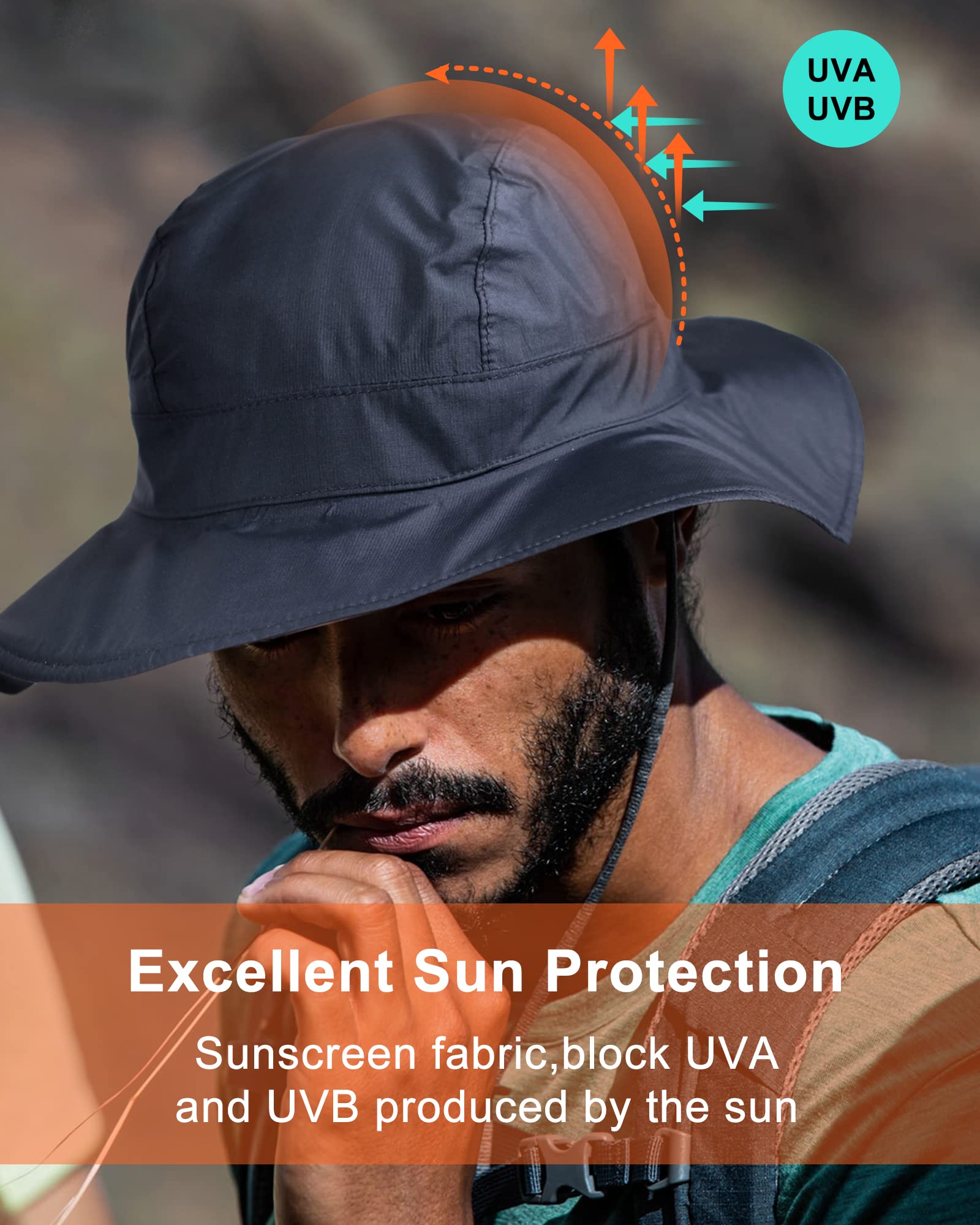 Womens Waterproof Bucket Sun Hat UPF 50+ Mens Rain Hat Packable Summer Beach Hat Adventure Hiking Safari Hat Navy Blue
