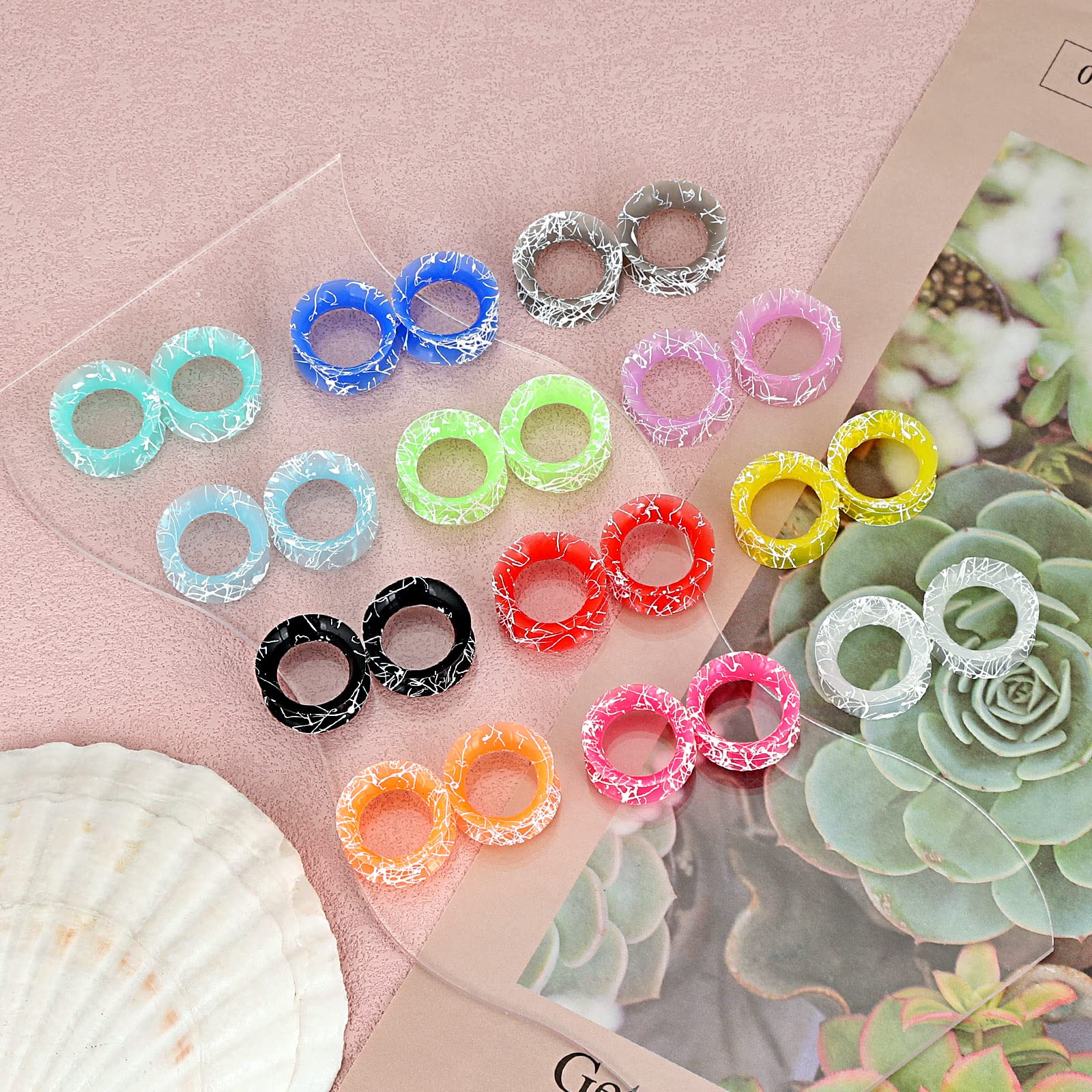 YOFANST 12 Pairs Soft Silicone Ear Gauges Colorful Ear Skin Tunnels with White Lines 00G