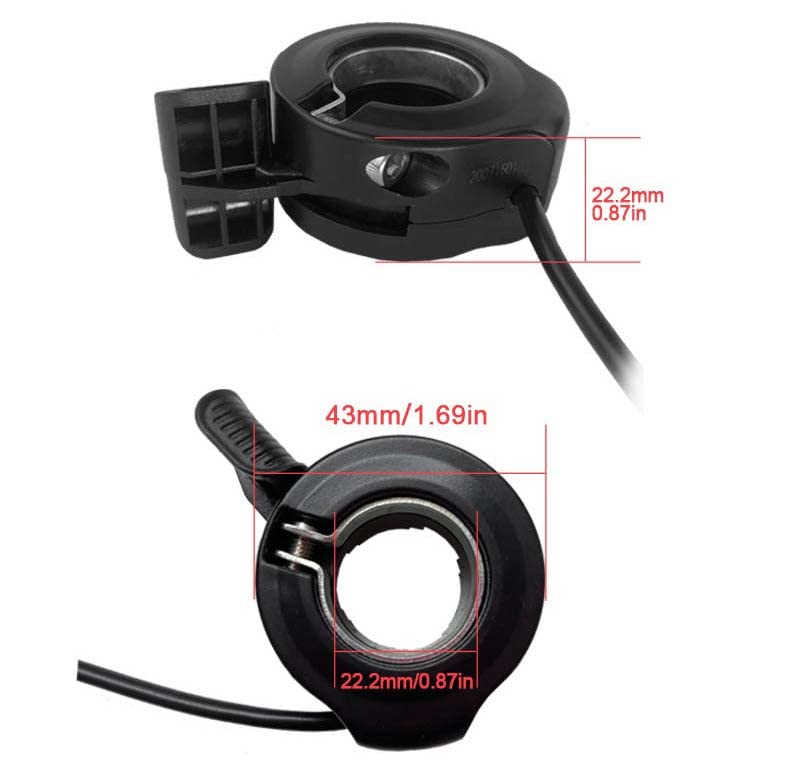 SCHUCK Ebike 130X 3 Pin SM Connector 22.2 mm Handlebar Tube Black Thumb Throttle 12V-72V Common to Left and Right Handlebar Control Speed for Electric Bicycle Accessories/Parts