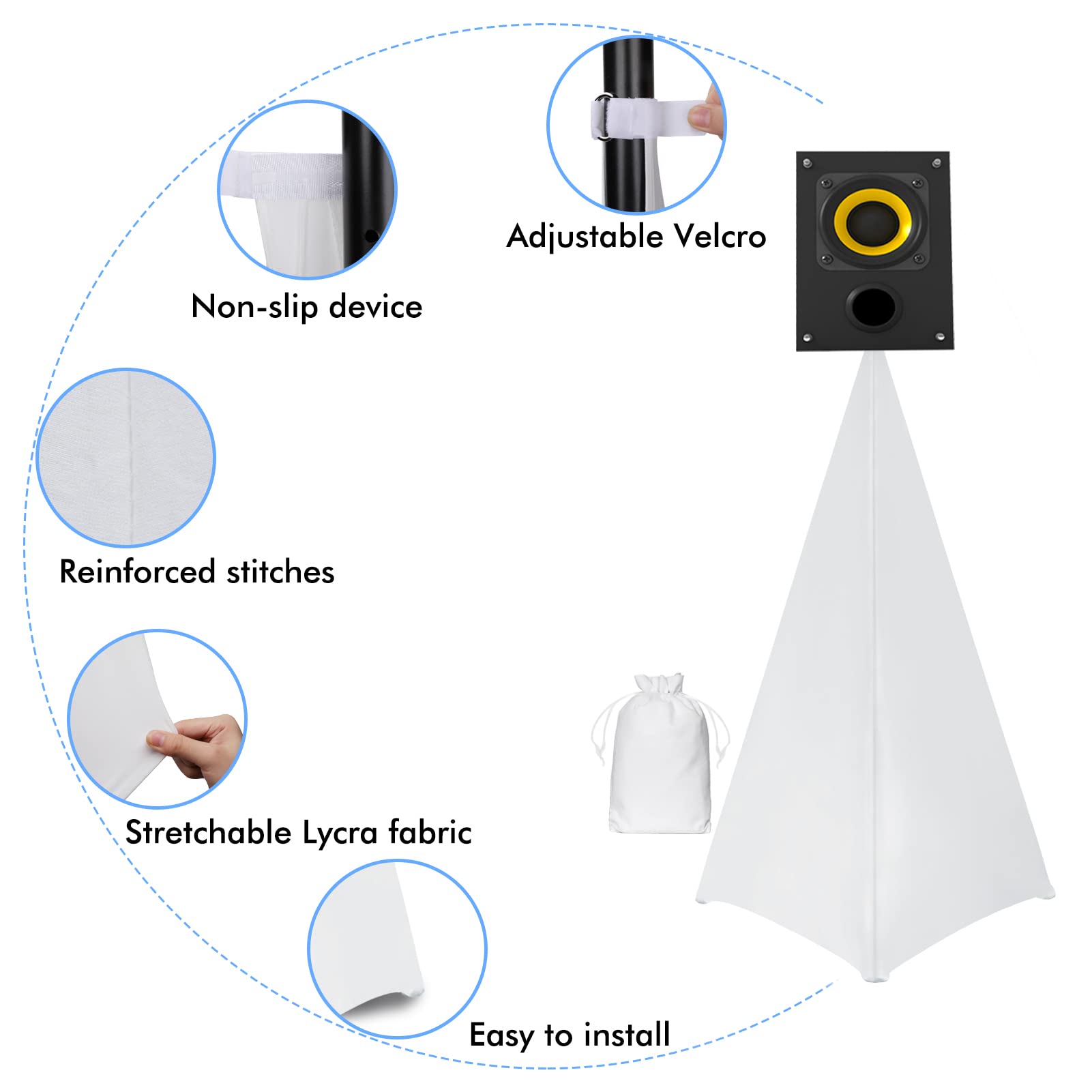 Wakult Speaker Stand Cover-Dj Speaker Covers Compatible with Most Adjustable Tripod Speaker Stand,Speaker Stand Scrim 360 Degree Cover with Free Travel Bag (Two Pack-White)