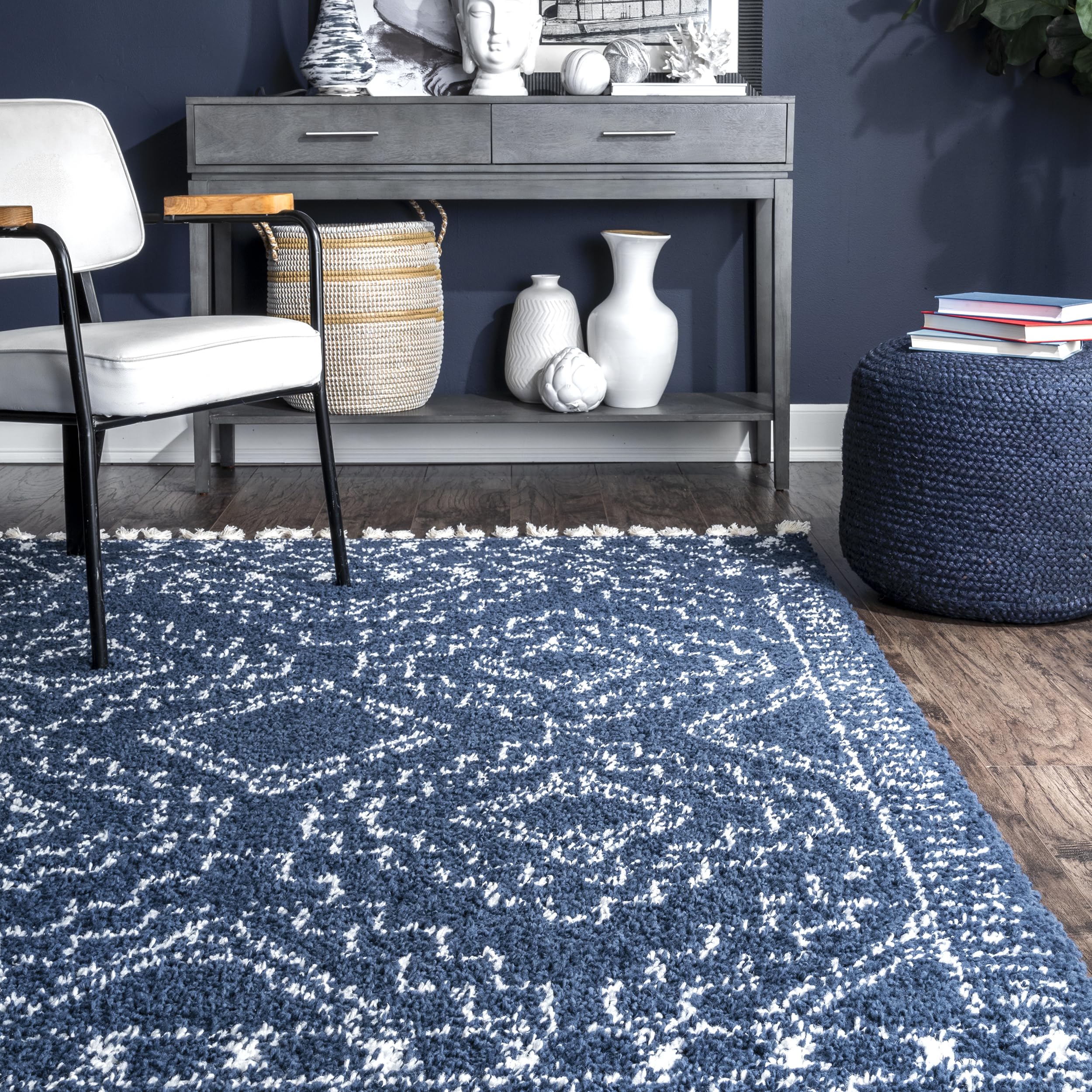 nuLOOM Vasiliki Moroccan Tribal Shag Area Rug , 5' x 8', Blue, Oval