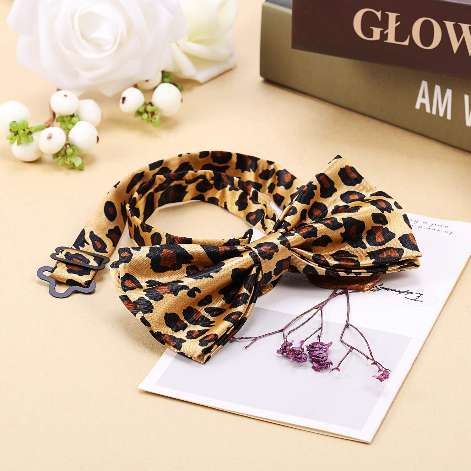 SATINIOR 2 Packs Wedding Men Pre Tied Bow Ties Adjustable Clip Neck Bowtie for Bridegroom Wedding(leopard)