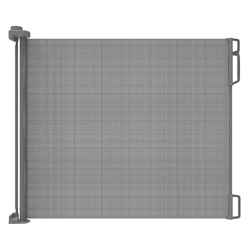 Perma Child Safety Indoor/Outdoor Retractable Baby Gate 33" Tall, Extends to 71" Wide, Gray