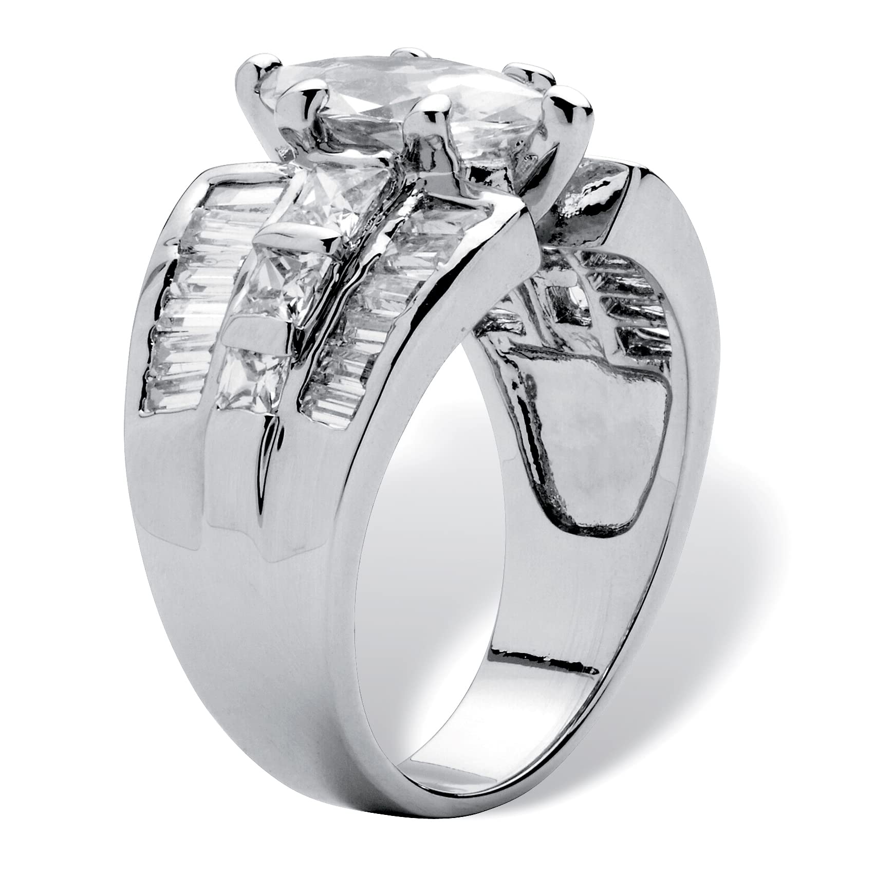 PalmBeach Platinum-Plated Marquise Cut Cubic Zirconia Engagement Ring Sizes 6-10 Size 9