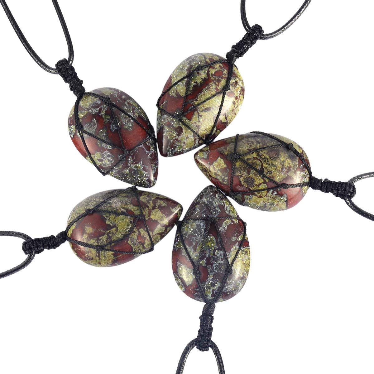 Nupuyai Bullet Teardrop Stone Pendant Healing Crystal Point Necklace for Women Men, Dragon Blood Stone