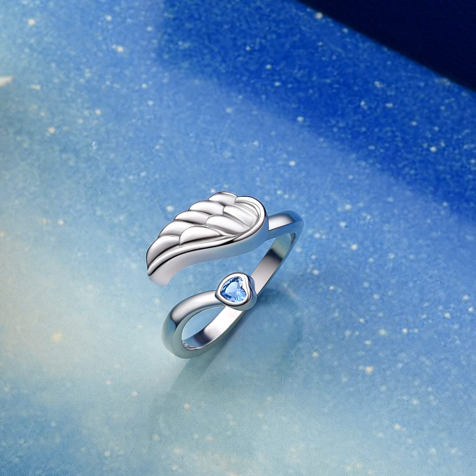 YLT Cremation Jewelry for Ashes 925 Sterling Silver Angel Wing Heart Adjustable Urn Ring for Ashes Cremation Memorial Urn Open Ring for Women