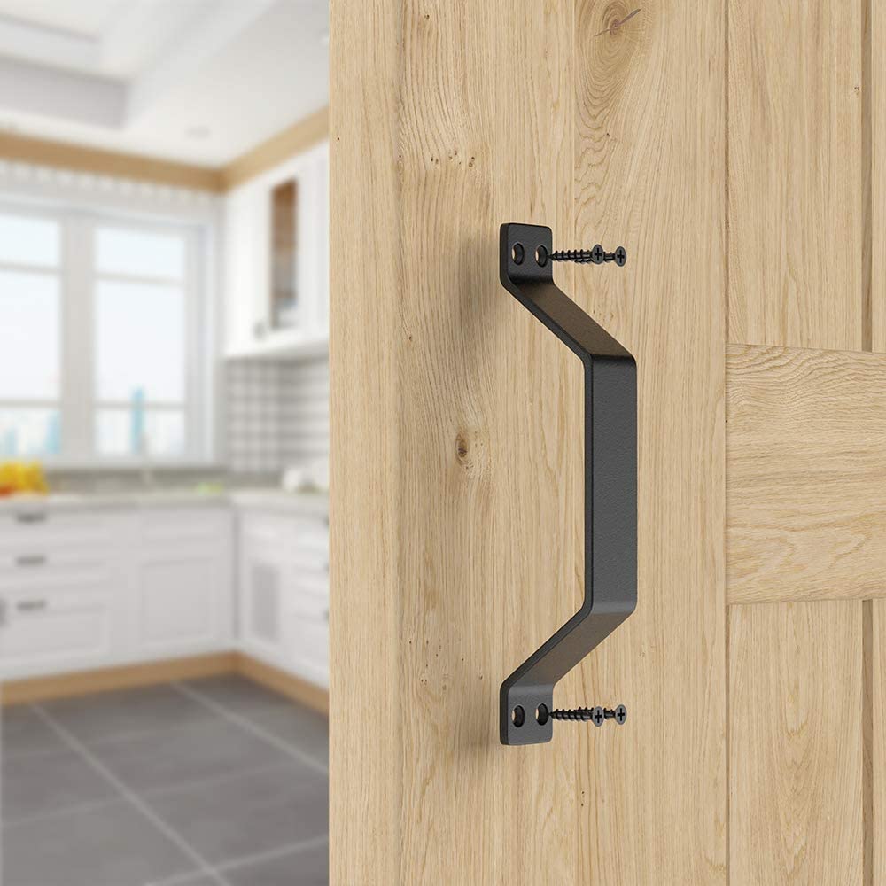 WINSOON 6.6FT Sliding Barn Wood Door Hardware Cabinet Closet Kit with Set of 2 Pcs Black Painted Solid Steel Gate Handle Kit