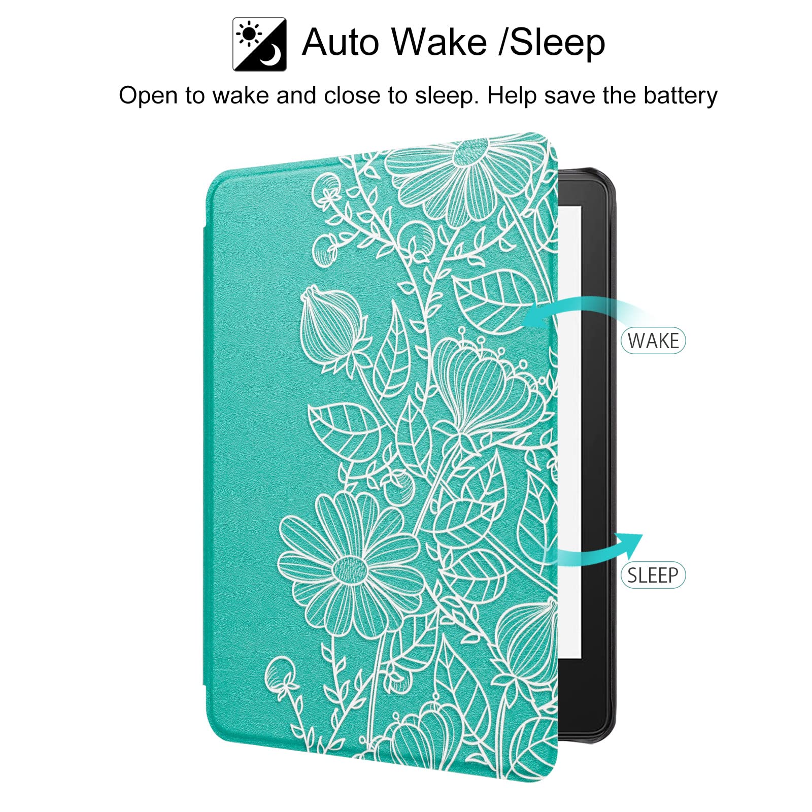 WALNEW Case for Kindle Paperwhite 11th Generation & Signature Edition(6.8β)- Slim Lightweight PU Leather Foldable Protective Case Cover Accessories with Auto Wake/Sleep, Flower